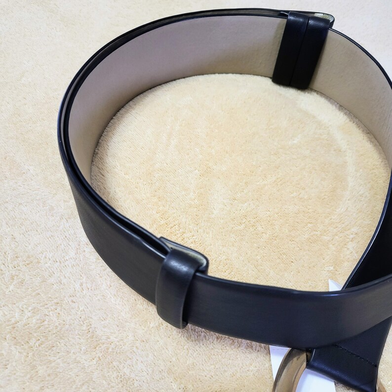 WYNNE Collection Black Faux Leather Wide Belt/oversized Gold Ring ...