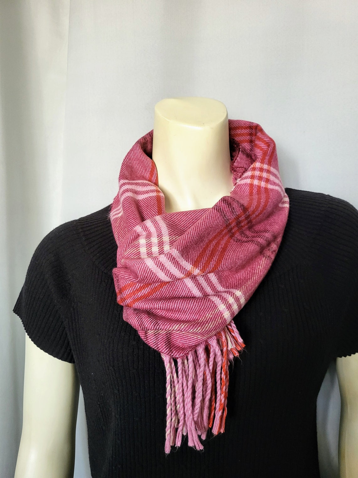 CEJON ITALIAN Winter Scarf/classic Plaid Soft Pink Fringed - Etsy