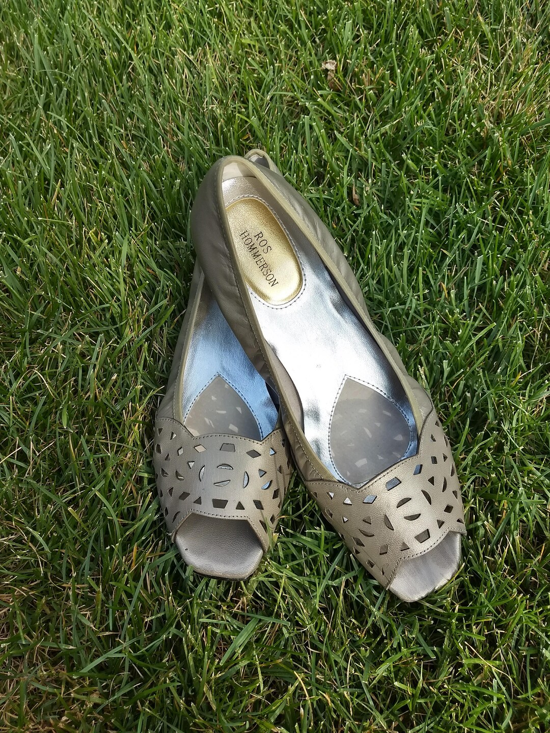 Leather Open Toe Pumps/perforated Leather Sandals/taupe Leather Pumps ...