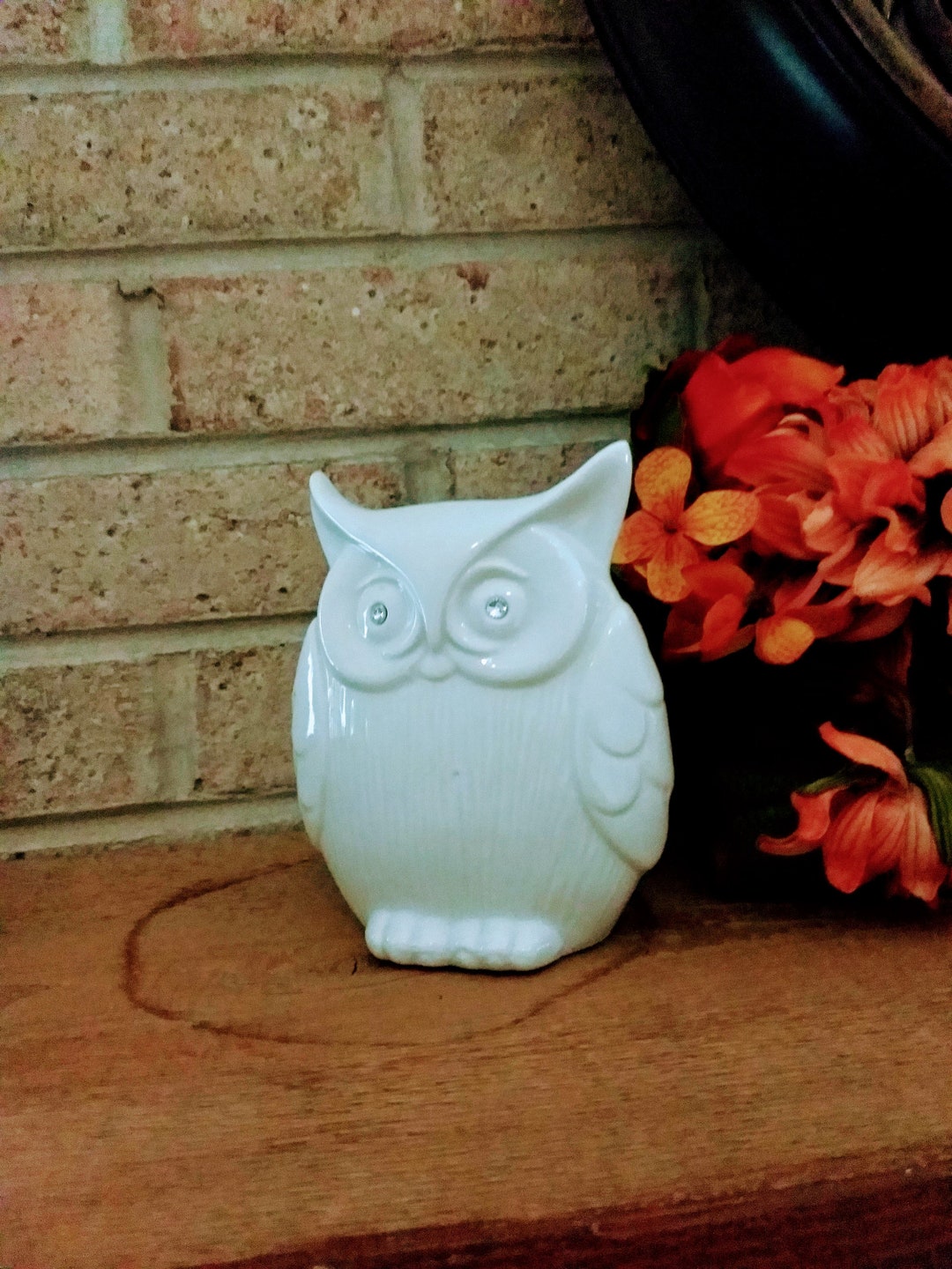 White Owl Figurine With Rhinestone Eyes/collectible Porcelain Owl/rare ...