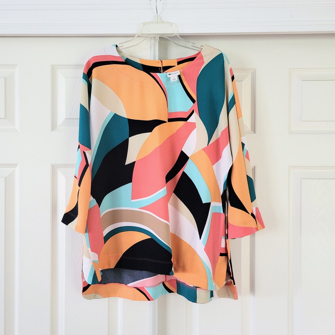 Bright Geometric Abstract Print Women Tunic Top/colorful Quality Top ...