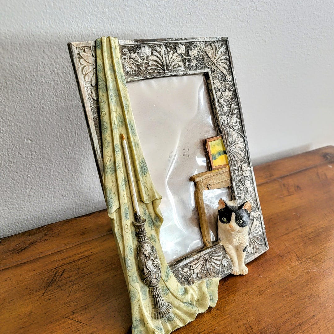 RARE Find/vintage CAT Photo Frame Resin Hand Painted Rectangular ...