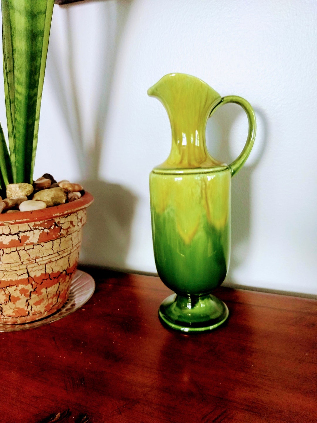 Green Ceramic Pitcher Vase Hand Made Big Toll Graduated Green Color ...