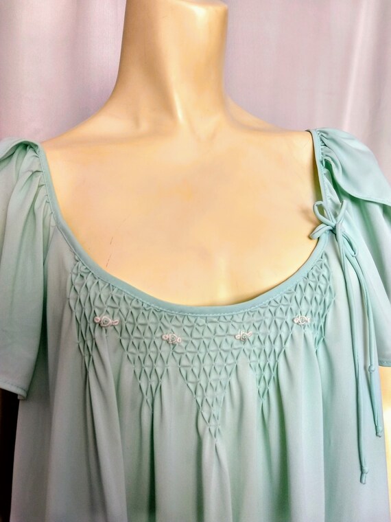 Knee Length Pastel Blue Nightgown/Short Sleeves Luxu… - Gem