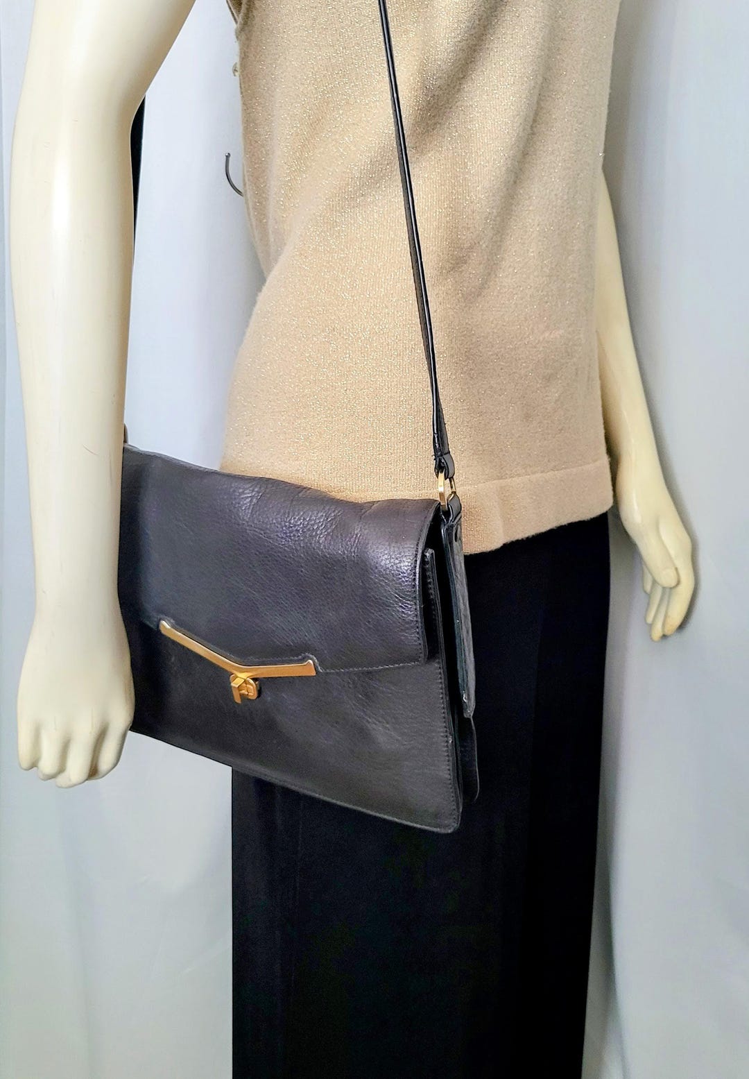 Rare Find BOTKIER Black Soft Pebbled Genuine Leather Flap Envelop ...