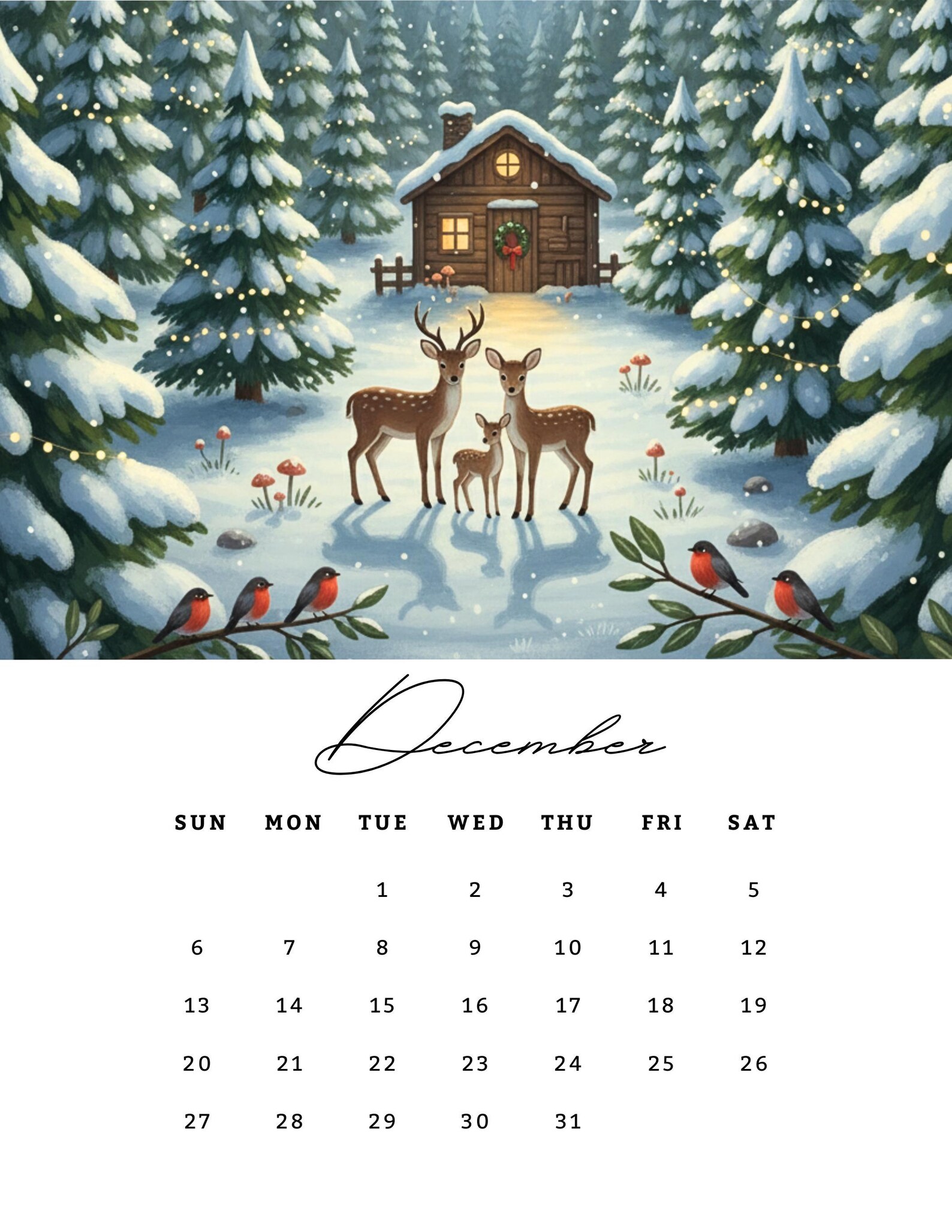 2026 Calendar Printable Wall Planner Home Decor Woodland Forest Animals ...