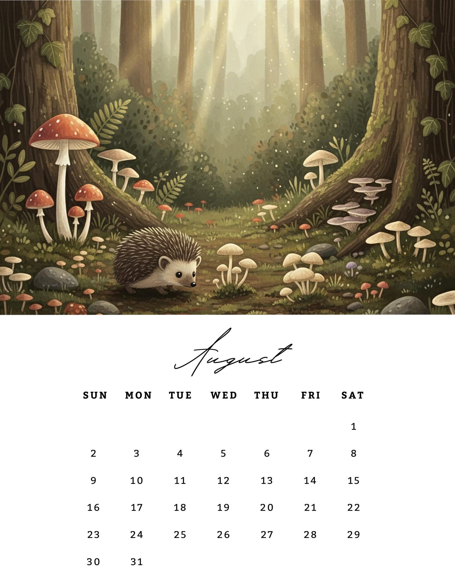 2026 Calendar Printable Wall Planner Home Decor Woodland Forest Animals ...