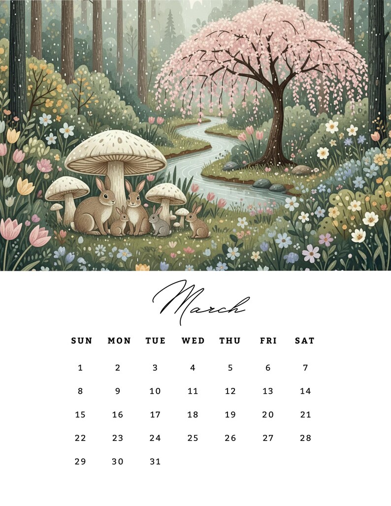 2026 Calendar Printable Wall Planner Home Decor Woodland Forest Animals ...