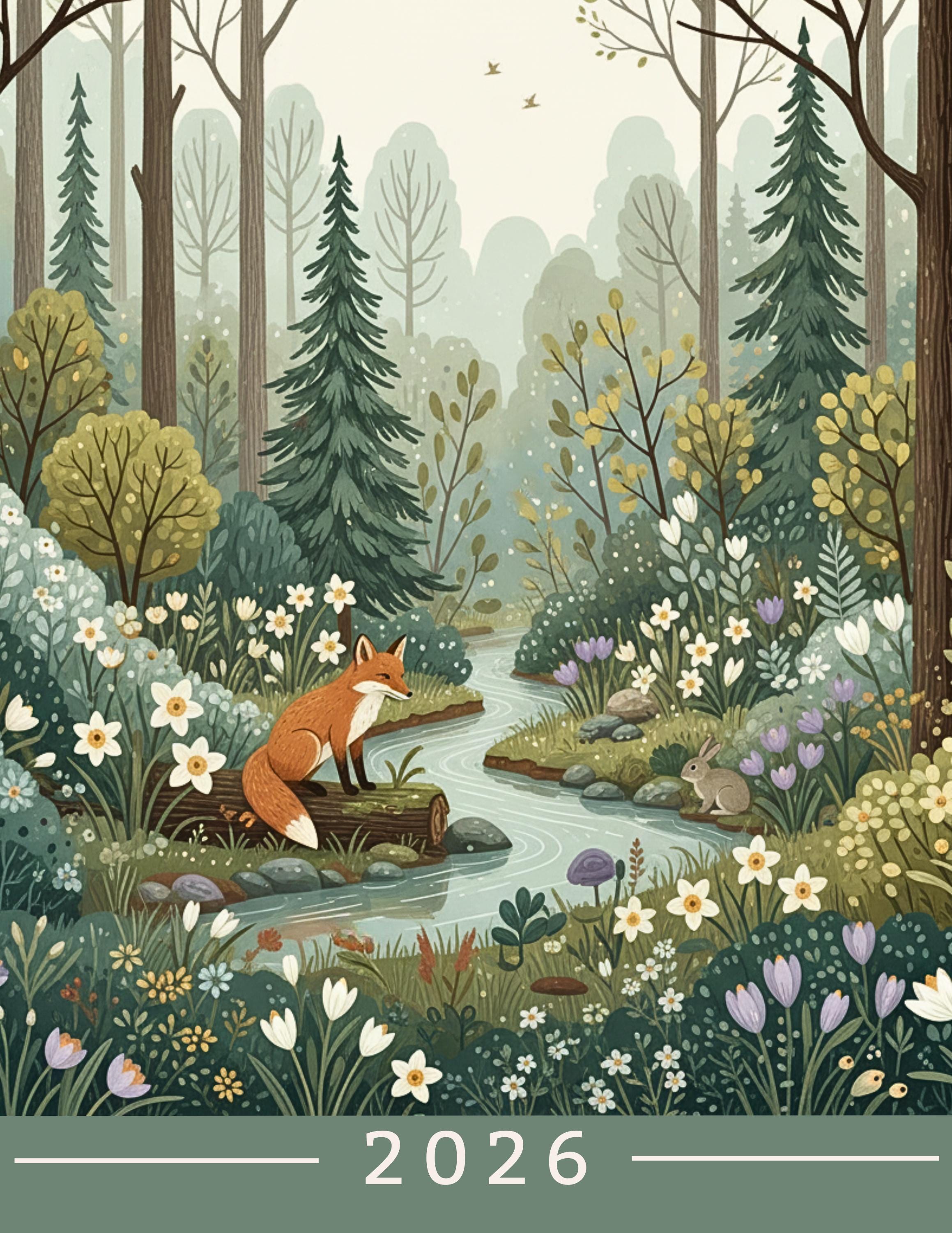 2026 Calendar Printable Wall Planner Home Decor Woodland Forest Animals ...