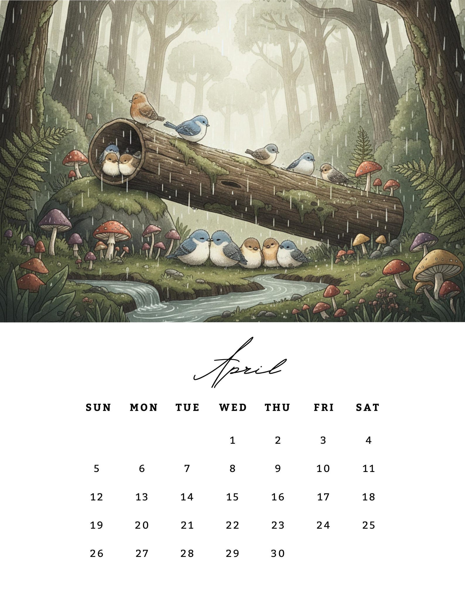 2026 Calendar Printable Wall Planner Home Decor Woodland Forest Animals ...