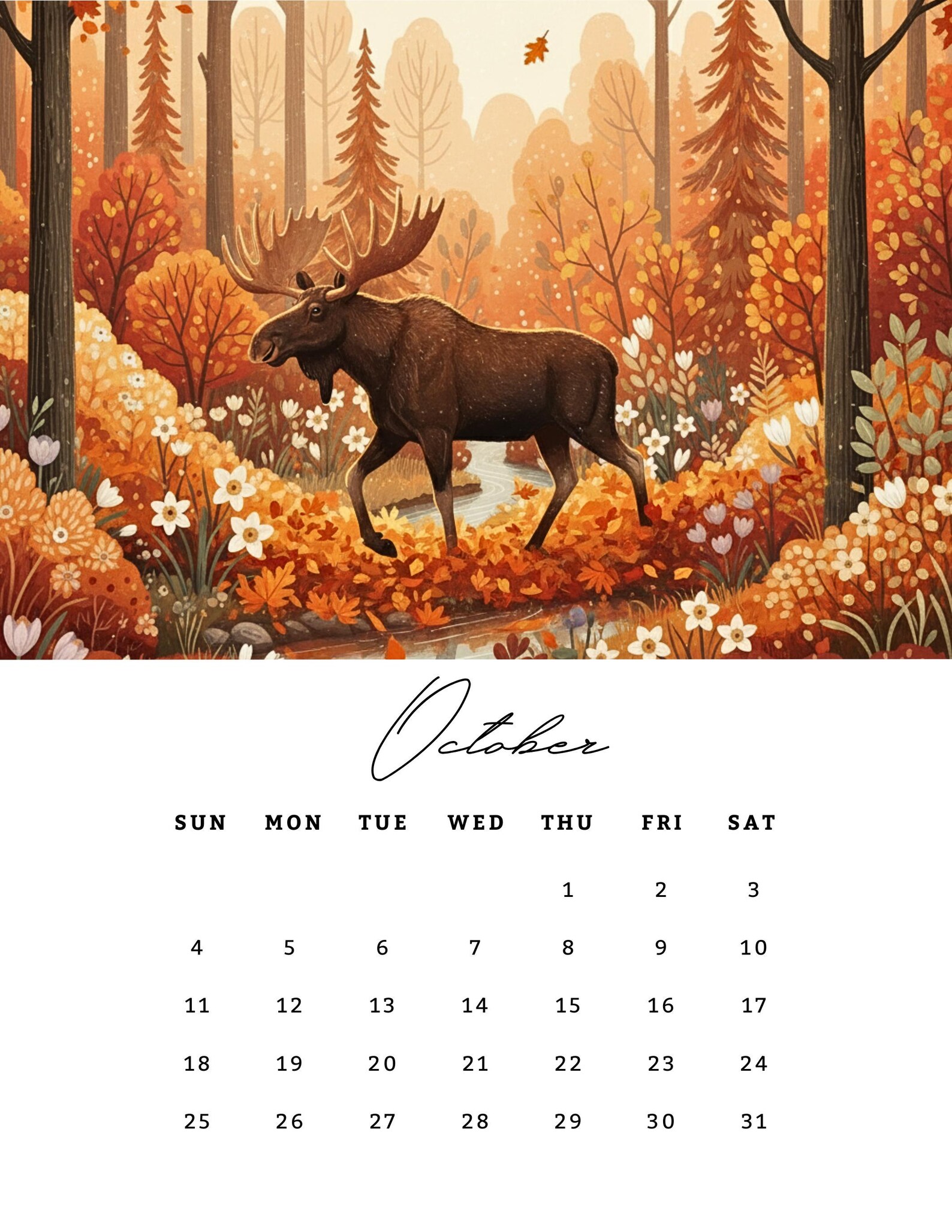 2026 Calendar Printable Wall Planner Home Decor Woodland Forest Animals ...
