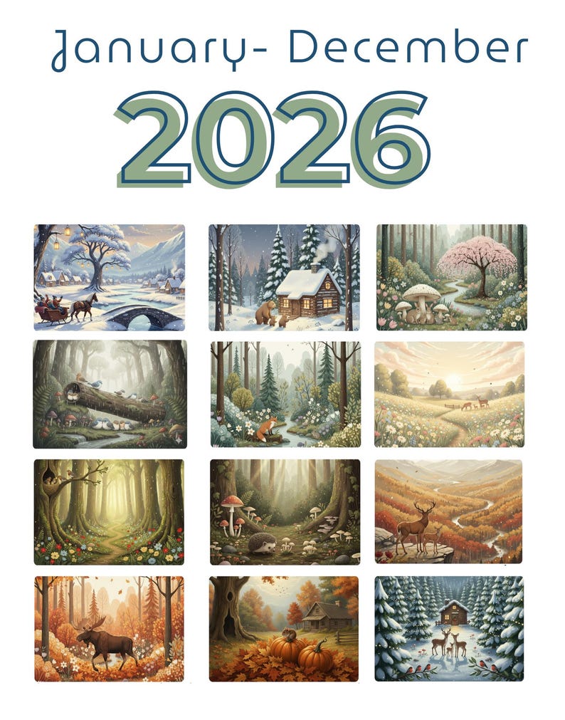 2026 Printable Calendar Nature Lover Gift Idea Calendars Wall Art ...