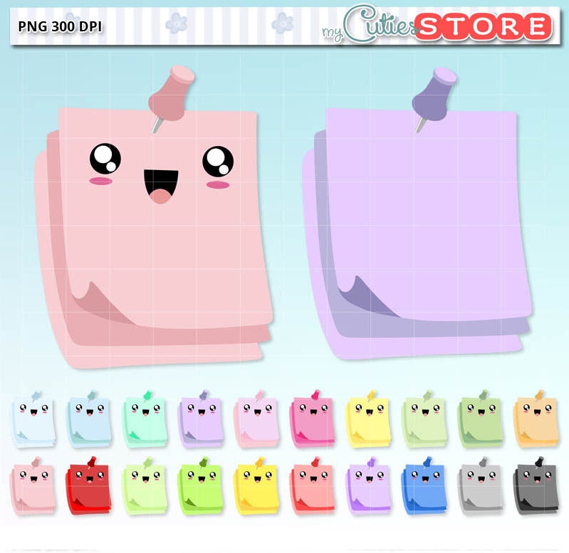 Kawaii Sticky Notes clipart. Cute reminders digital graphics | Etsy