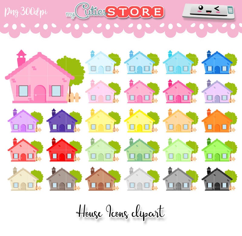 Rainbow Collection House Clipart. Mortgage PNG graphics set | Etsy