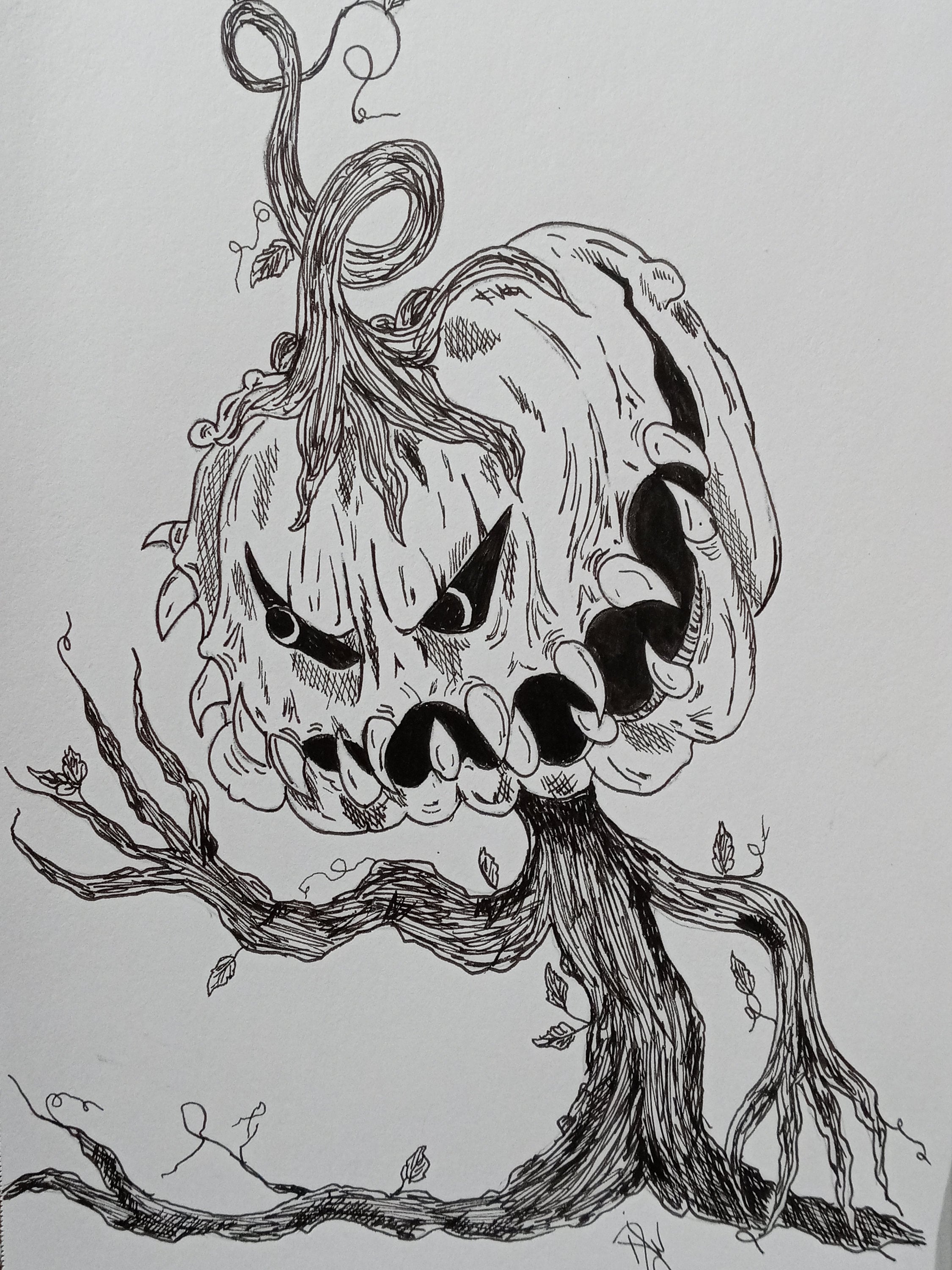 Halloween Pumpkin Monster Ink Sketch - Etsy