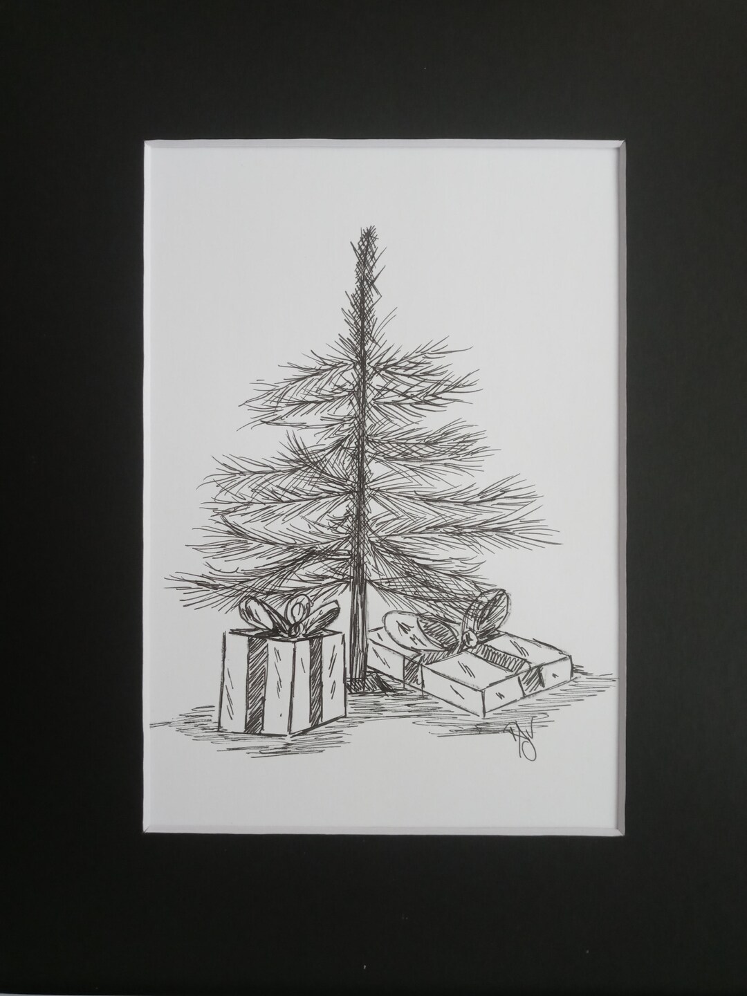 Pen and Ink Christmas Tree Sketch - Etsy