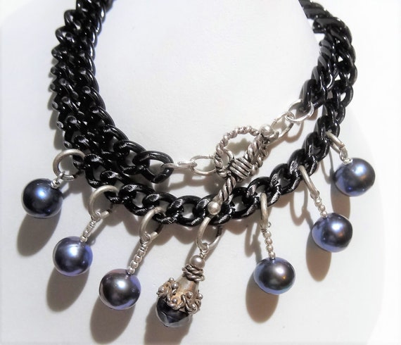 18 inch black distressed chain with aluminum silver revealed | Etsy