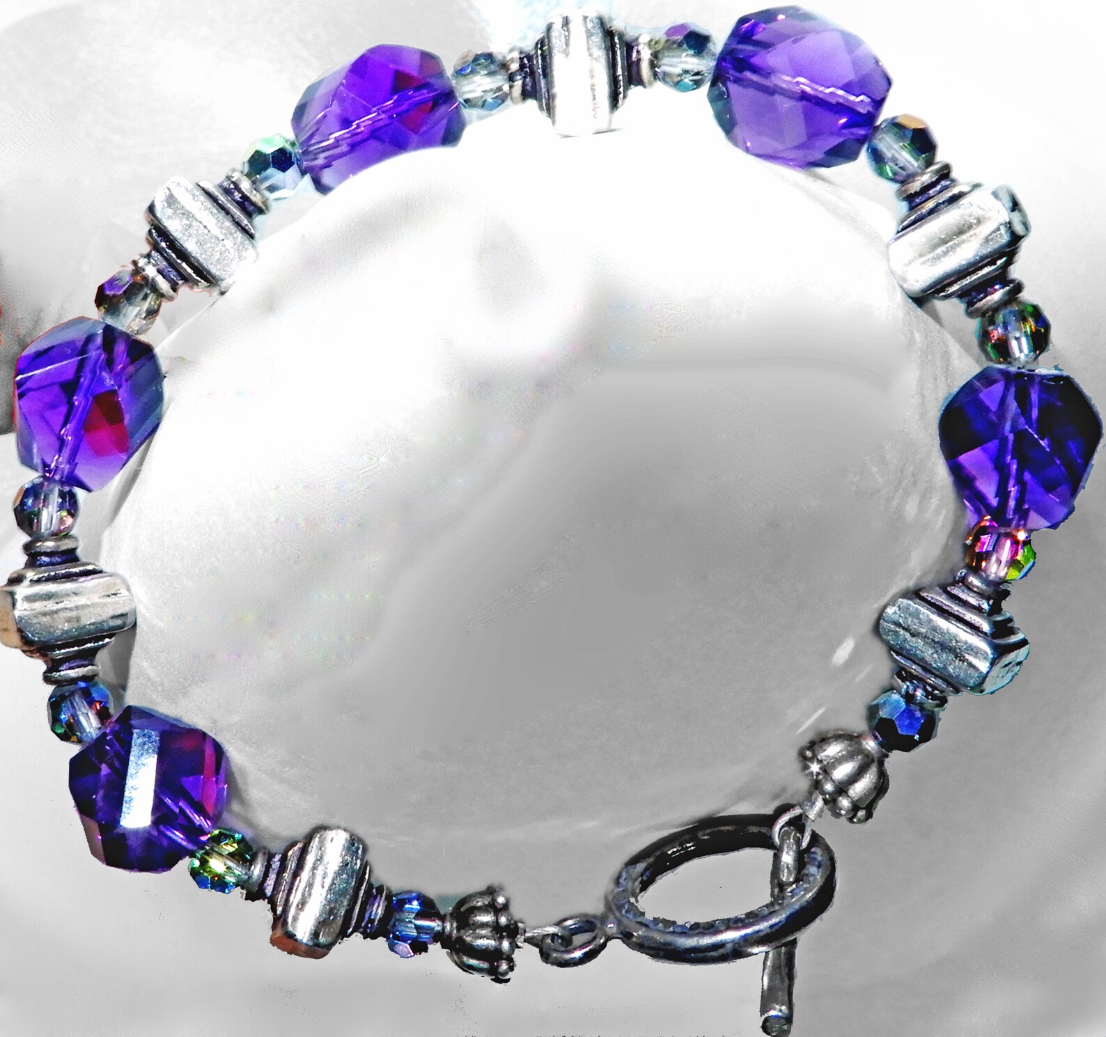 7 Inch Bracelet of Purple Swarovski Crystals With Bali Silver - Etsy UK