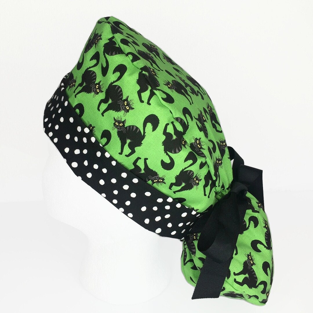 Halloween Ponytail Scrub Hat Scaredy Cat OR Hat Scrub Hats - Etsy France