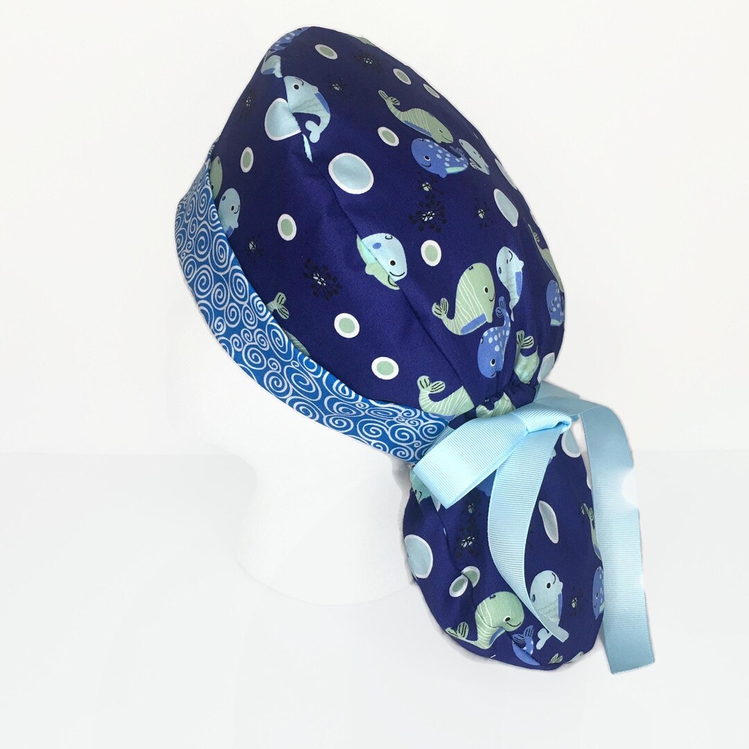 Ponytail Scrub Cap Whale Pods, OR Hats, Scrub Caps for Women ...
