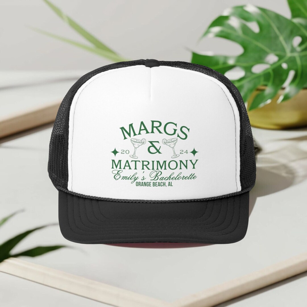 Margs and Matrimony Bachelorette Trucker Hats, Preppy Beach ...