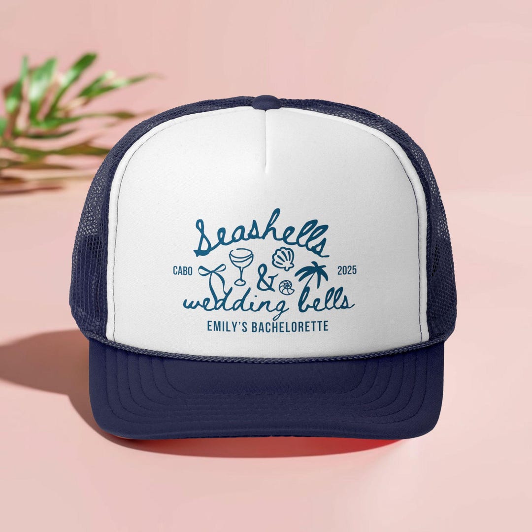 Seashells and Wedding Bells Custom Beach Bachelorette Trucker Hat ...