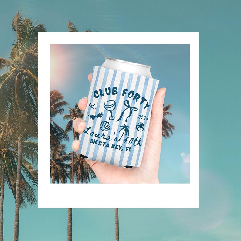 Club Forty 40th Birthday Can Cooler, Custom Beach Party Favors, Club 40 ...