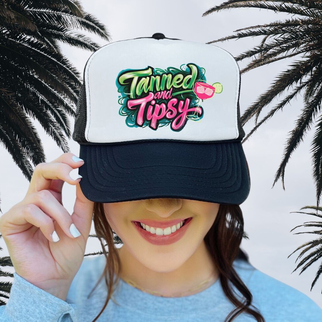 Tanned and Tipsy Day Drinking Airbrush Style Trucker Hat, Bridal Party ...