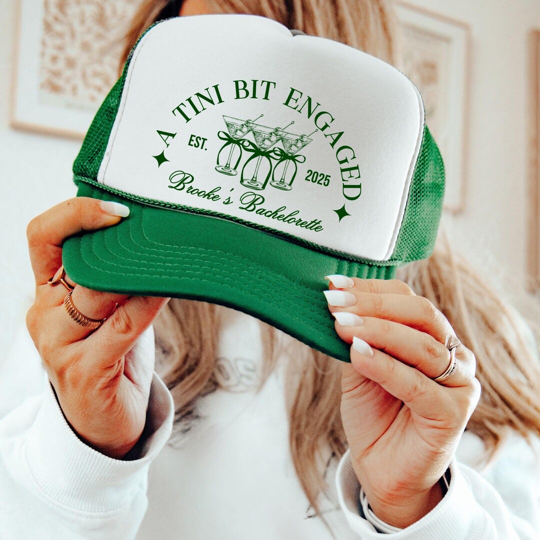 Tini Bit Tipsy Custom Martini Bachelorette Hats, Tini Bit Engaged, Dirty Martini Bach Party ...