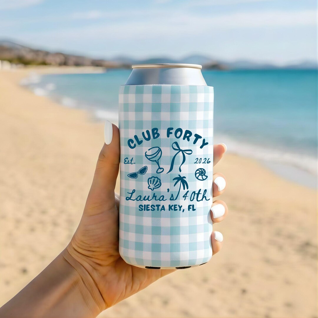 Club Forty 40th Birthday Can Cooler, Custom Beach Party Favors, Club 40 ...