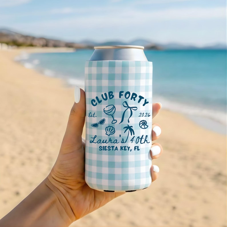 Club Forty 40th Birthday Can Cooler, Custom Beach Party Favors, Club 40 ...