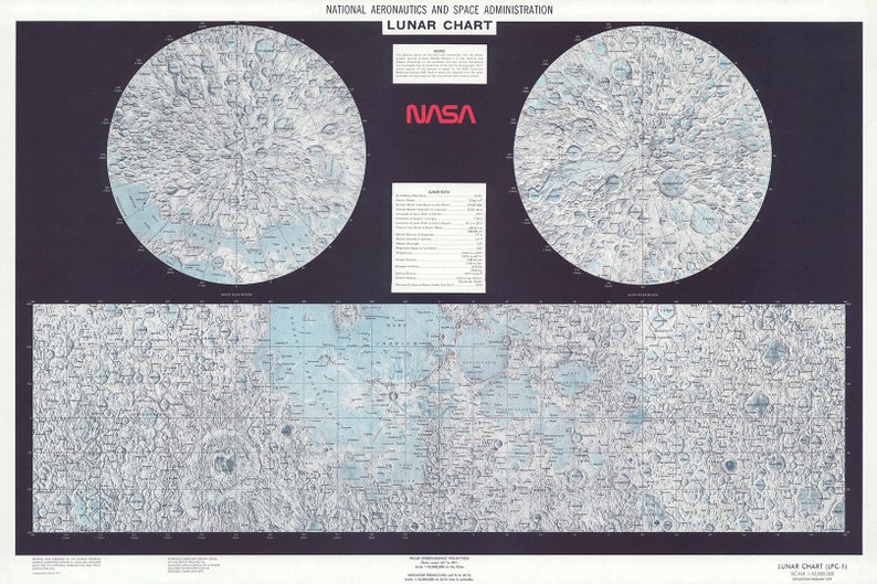 Moon Map Print NASA Lunar Chart Moon Map Map of Lunar - Etsy