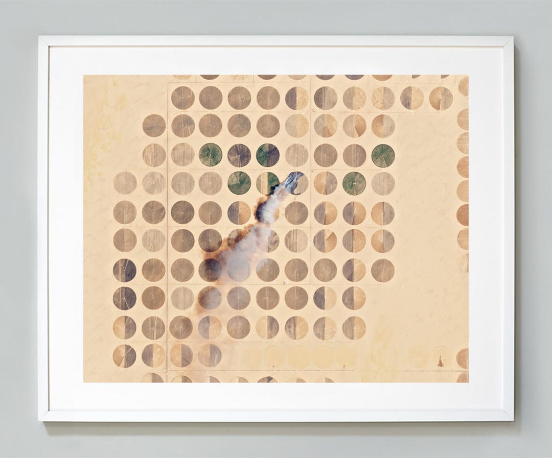 Landscape Aerial Photography Print , Circles, Grid Designs, Fire, NASA ...