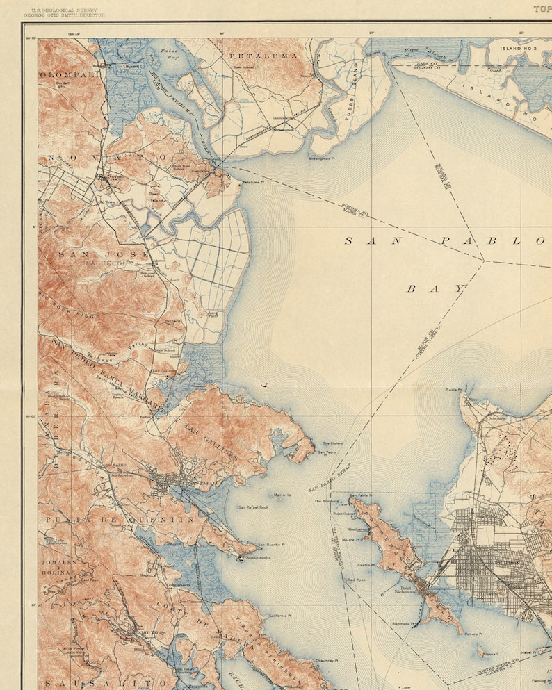San Francisco Bay Topography Map Print Bay Area California - Etsy
