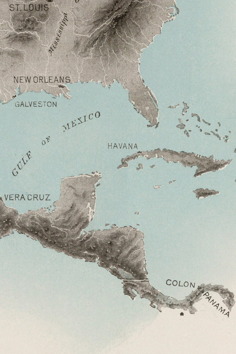 Relief Map of North America Atlas Map 1912 Museum Quality - Etsy