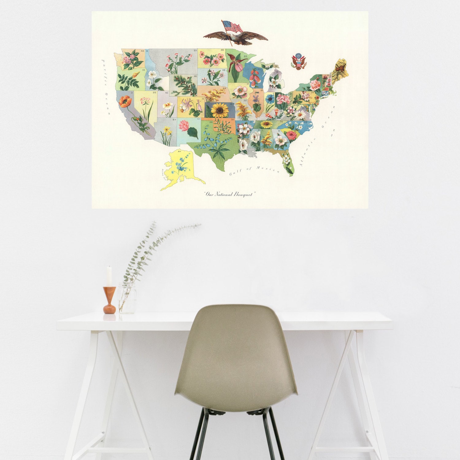 Flower Map Print of the United States, "our National Bouquet ...