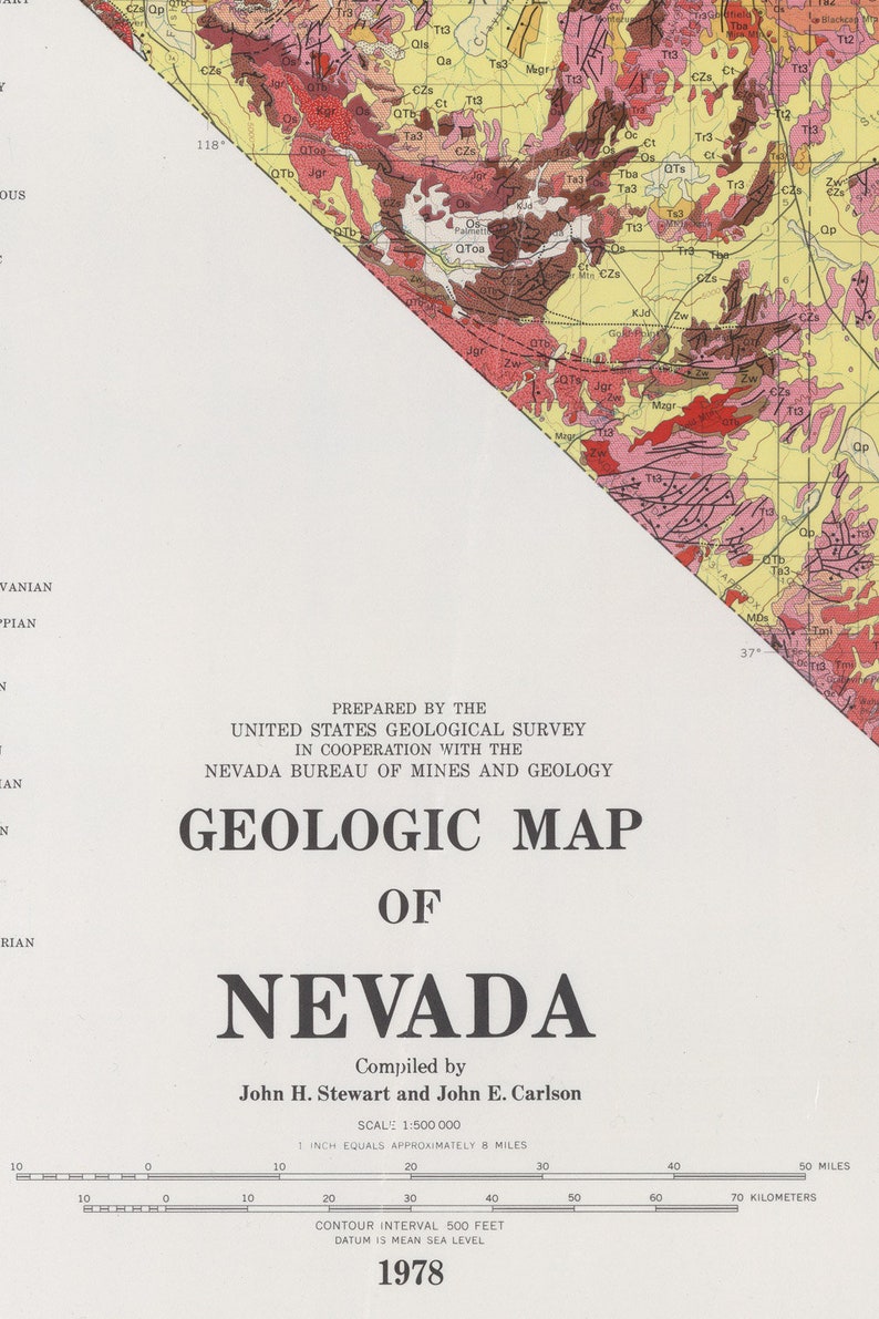 Geology Map of Nevada Science Chart Map Print Geologic Time - Etsy
