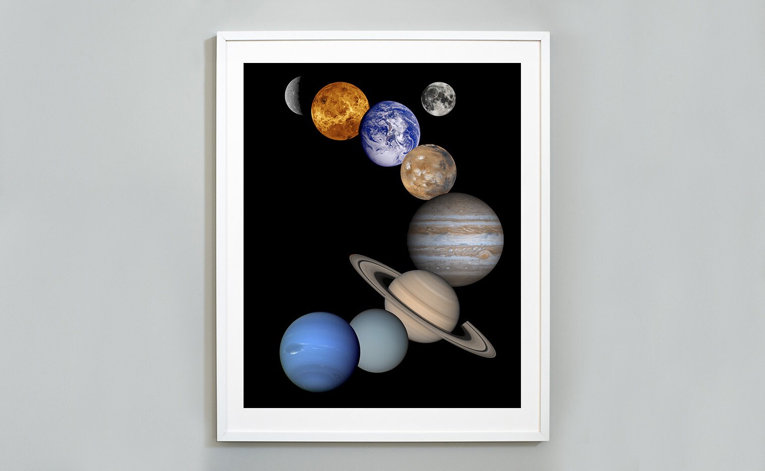 Solar System Planets Print Earth and Moon Mars Jupiter | Etsy