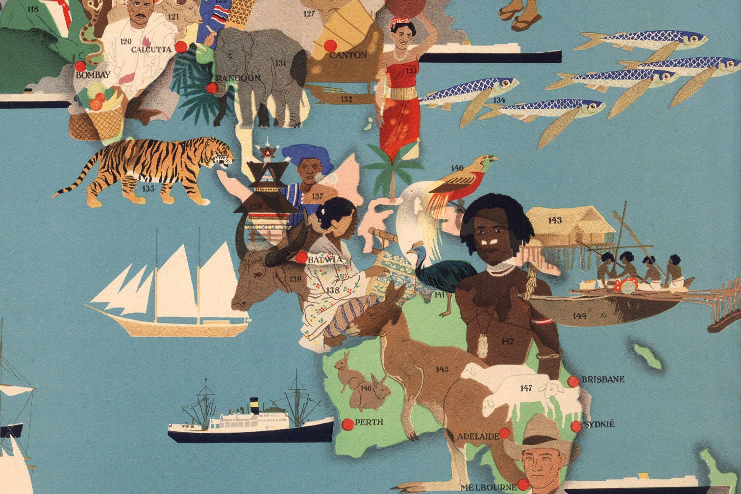 Pictorial Map of the World Print People Animals and - Etsy