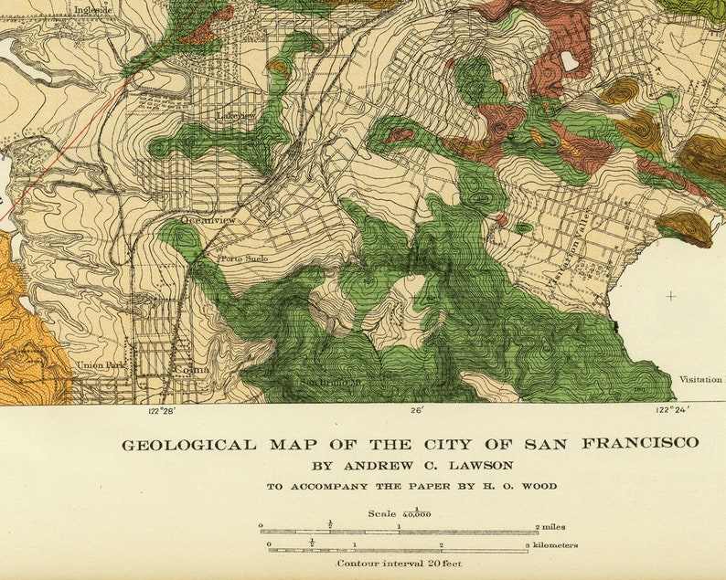San Francisco Geology Map Print Topography of San Francisco - Etsy