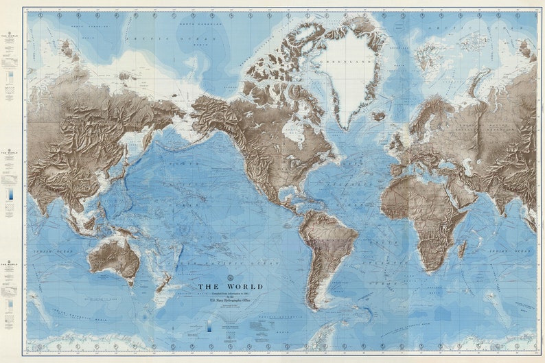 The World's Ocean Depths Chart Print Map of the Depths of - Etsy Canada
