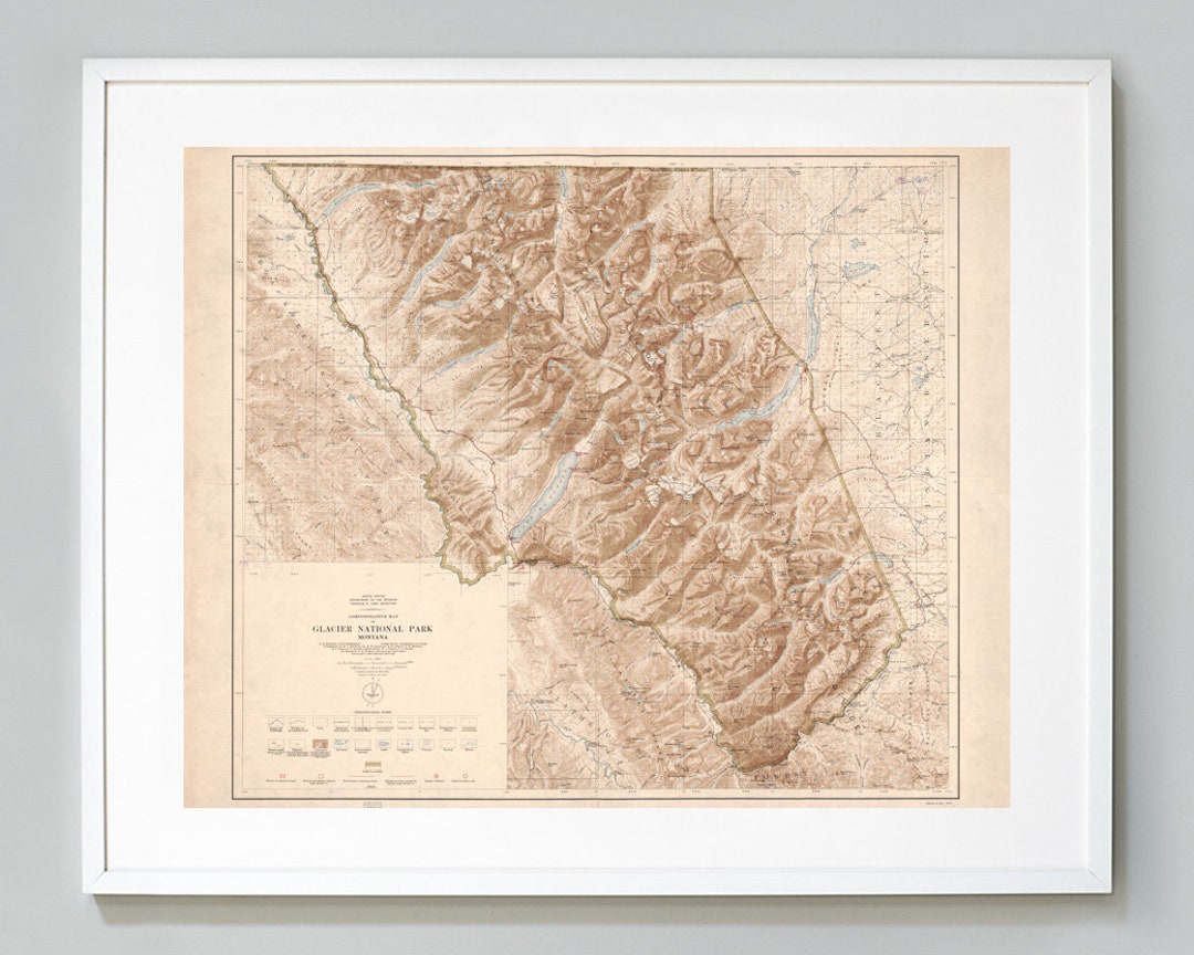 Glacier National Park Map, Montana Geological Survey, Museum Quality ...
