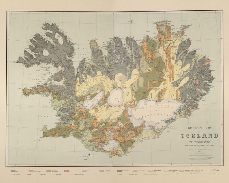 Iceland Map Print Geological Map of Iceland Glaciers - Etsy