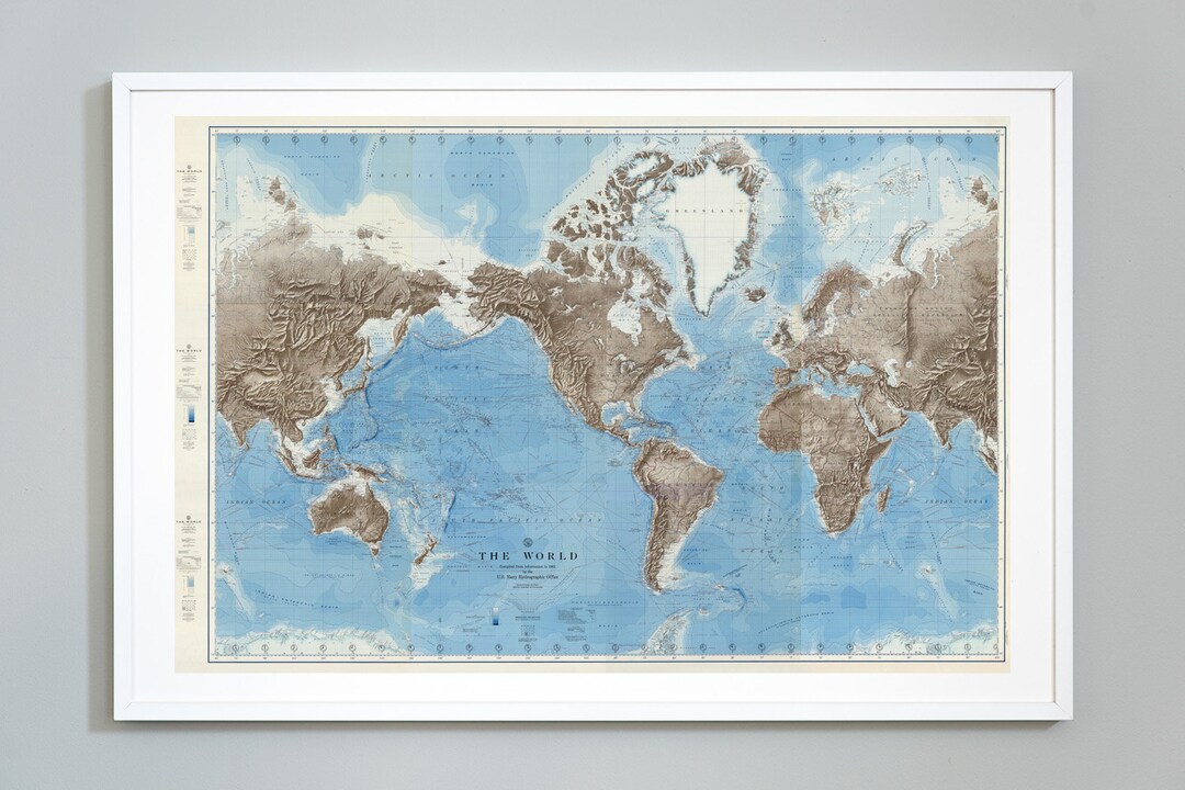 Ocean Depths Chart Print: Vintage Bathymetric World Map - Etsy