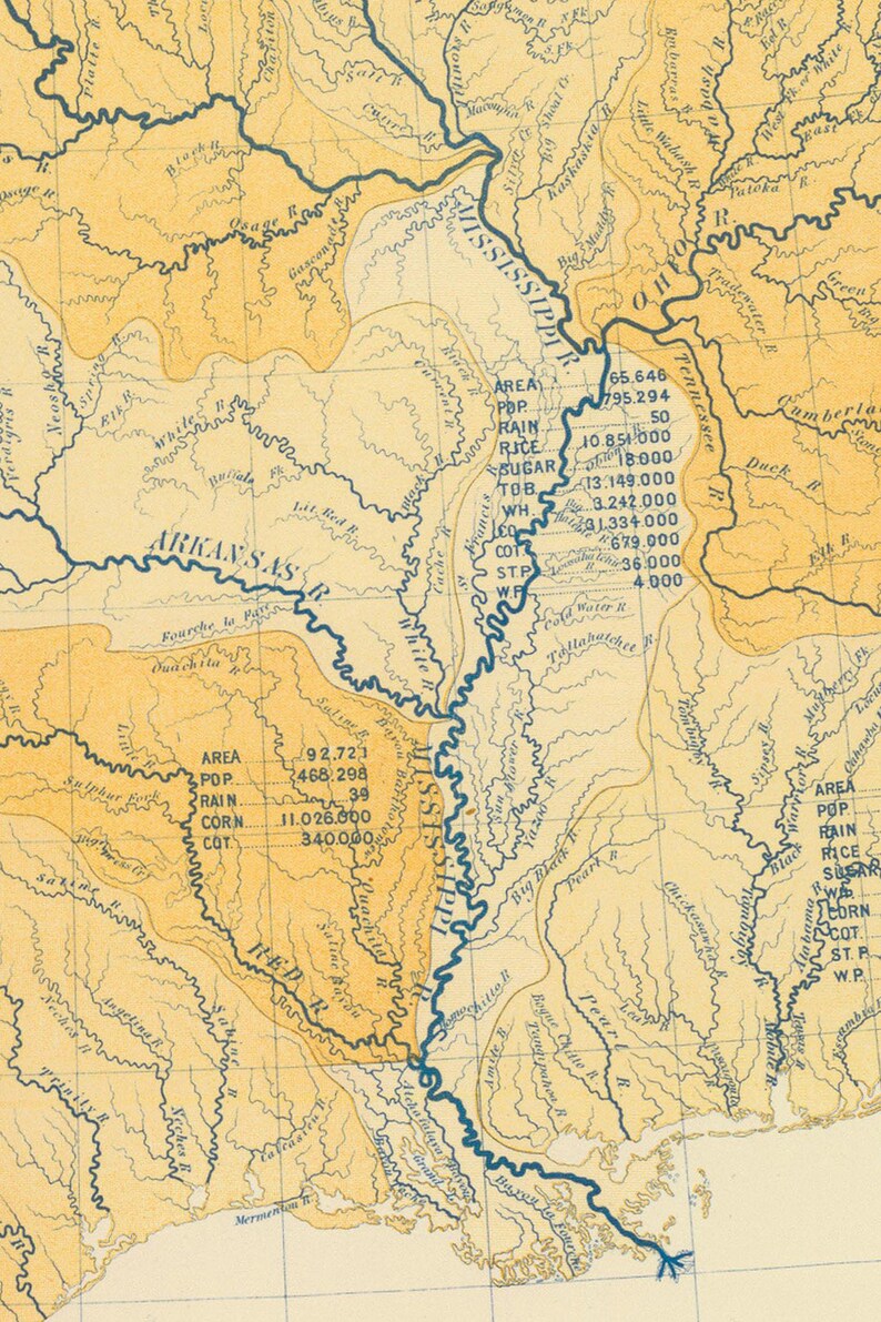 River Systems of the United States Print 1874 Vintage Map | Etsy