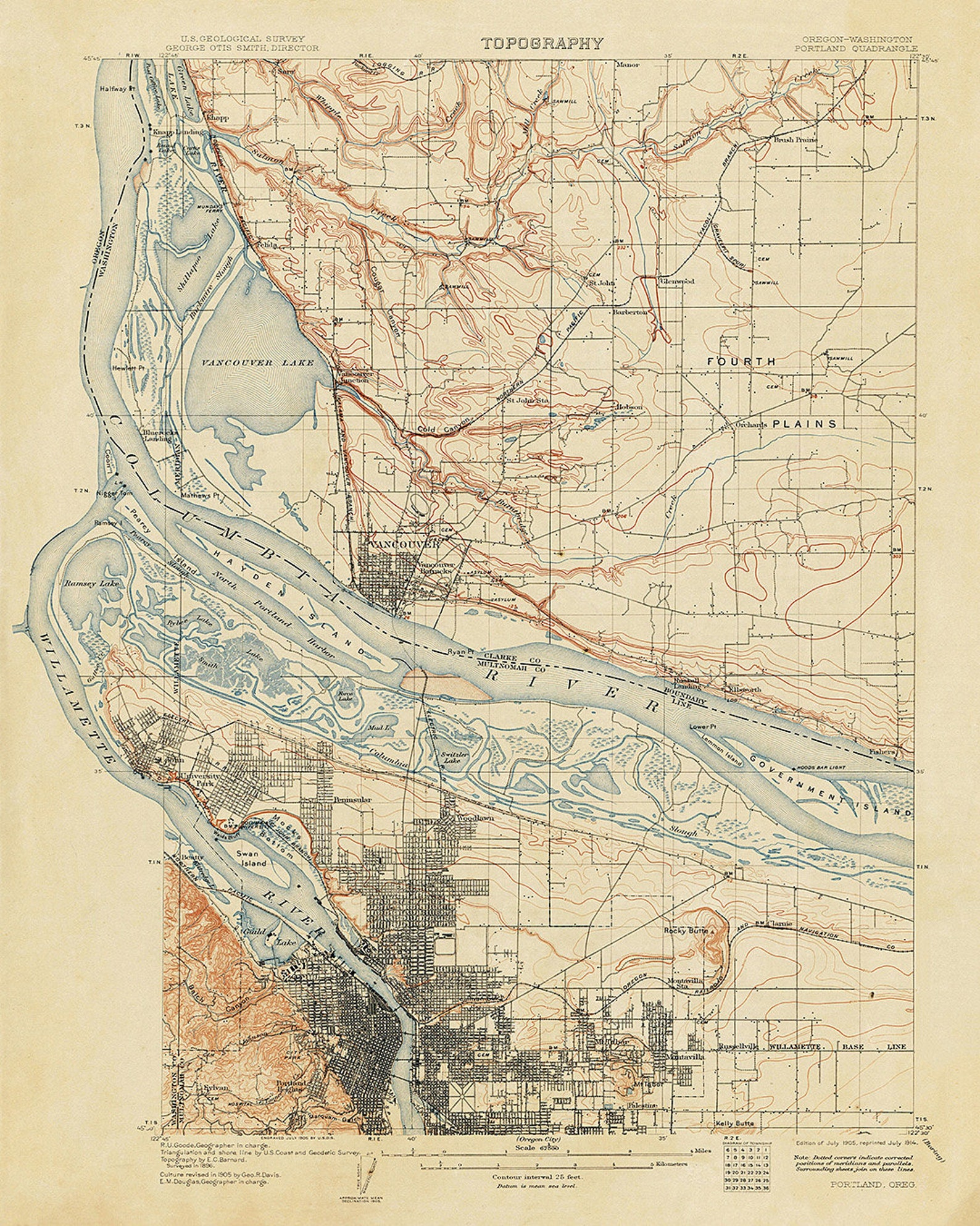 Portland Oregon Topography Map Print US Geological Survey - Etsy