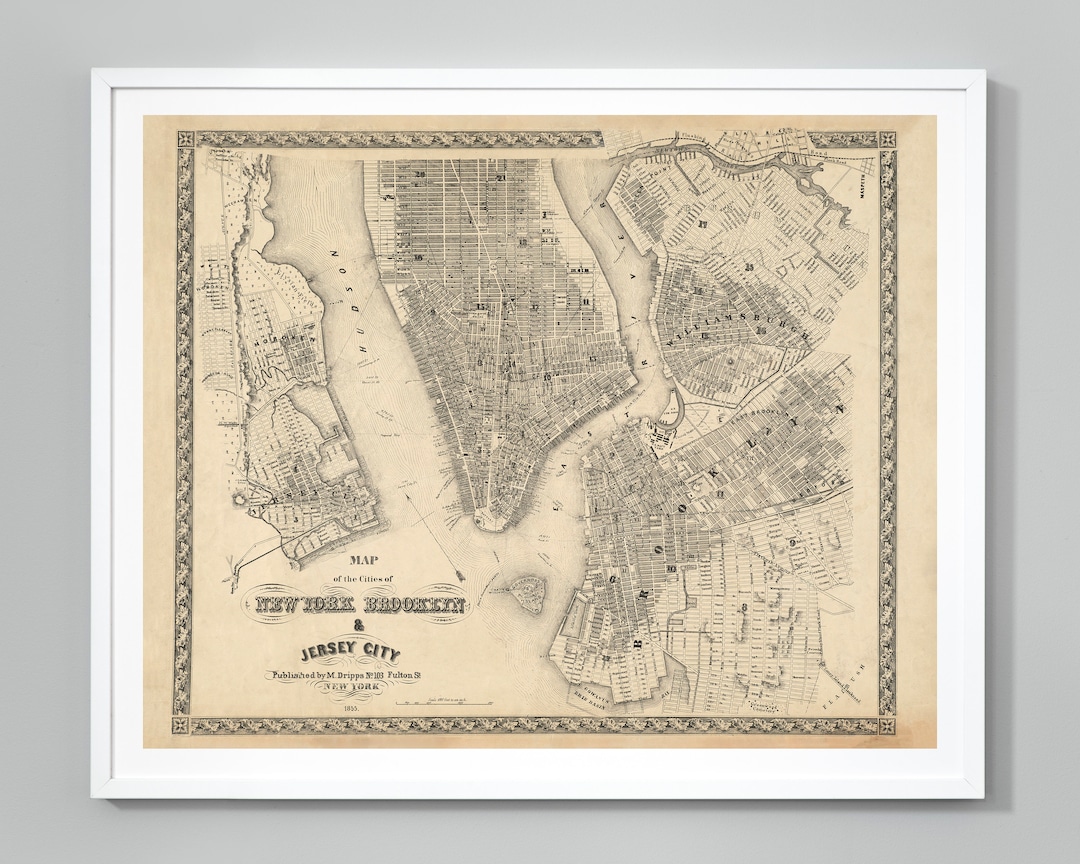 1855 NYC Map Print: Brooklyn & Jersey City, Museum Quality Art - Etsy