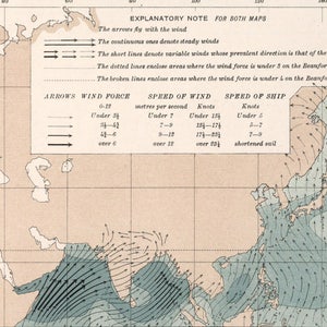 Winds Over the Oceans Map Print, Atlas of Meteorology, World Map ...