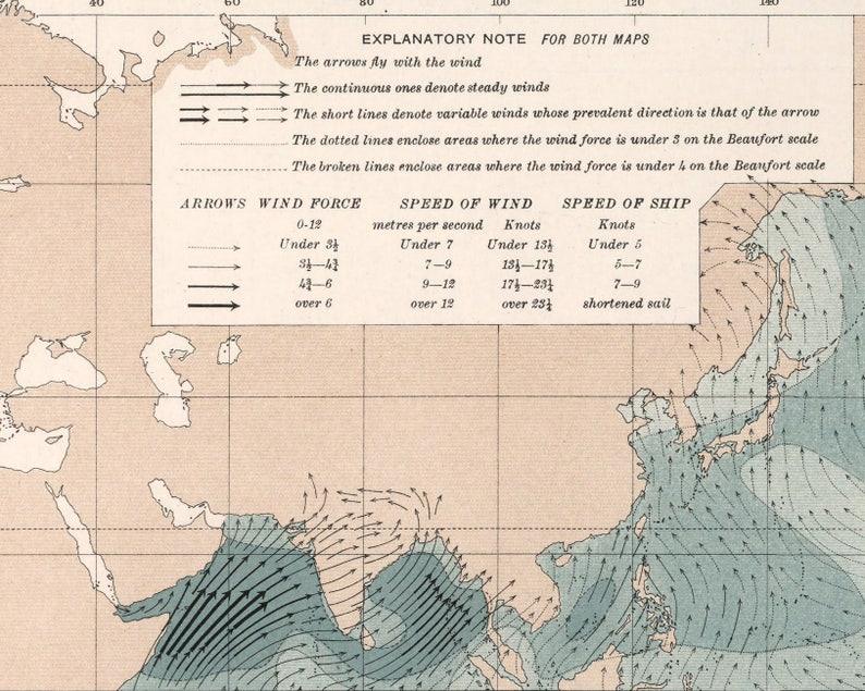 Winds Over the Oceans Map Print Atlas of Meteorology World - Etsy