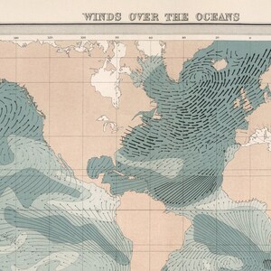 Winds Over the Oceans Map Print, Atlas of Meteorology, World Map ...